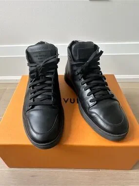Louis Vuitton | Shoes | Louis Vuitton Black Mens Hightop Leather Boots ...